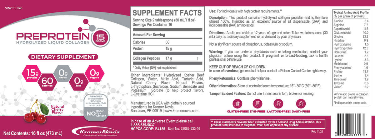 PreProtein 15G Liquid Cherry 16oz. Bottle – Nutrition Direct